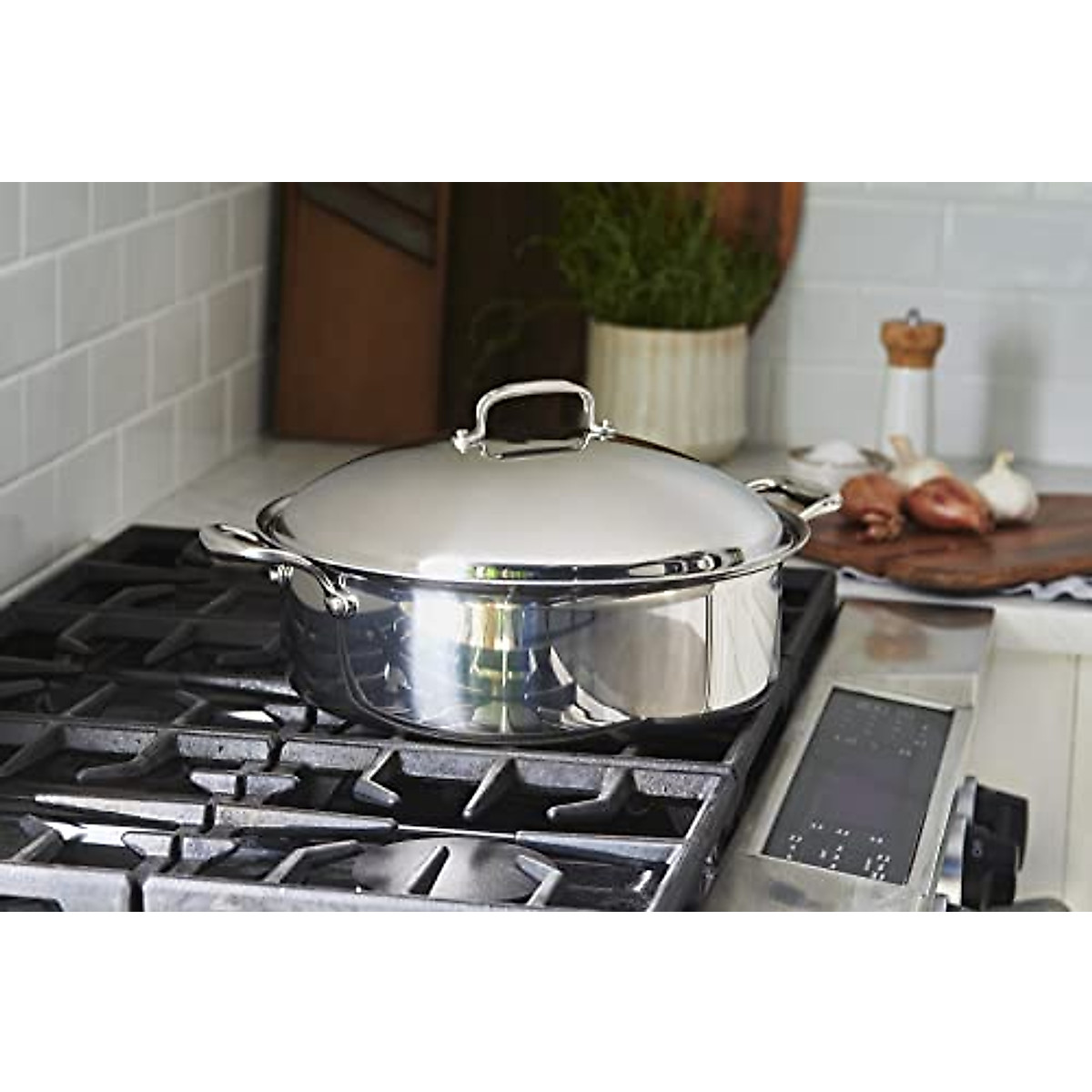 Heritage Steel 8 Quart Rondeau with Lid - Made in USA - Titanium Strengthened 316Ti Stainless Steel with 5-Ply Construction - Induction-Ready and Fully Clad