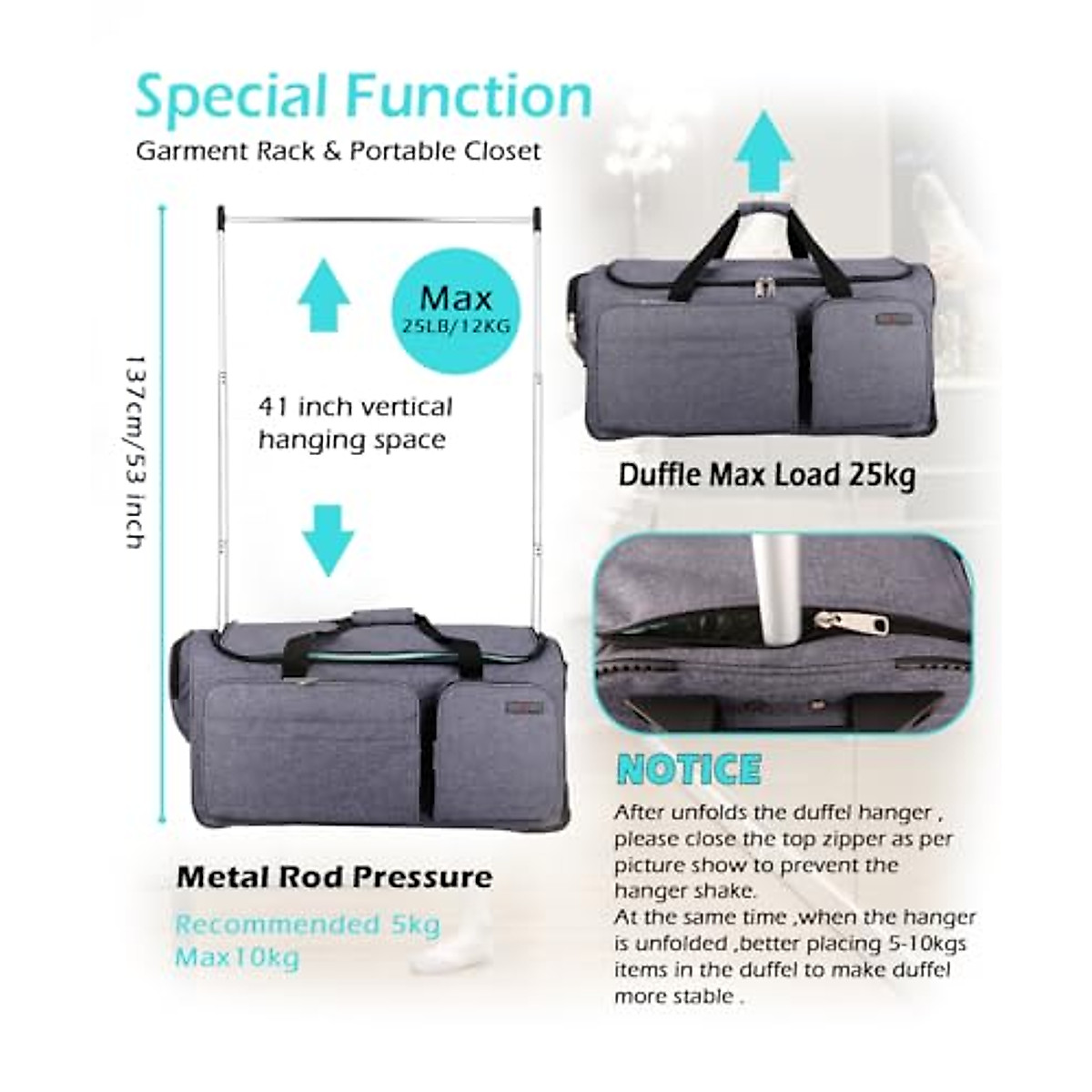 Dance Bag With Garment Rack,28Inch Collapsible Travel Bag,Rolling Garment Bag With Rackl,Rolling Duffle Bags For Hang Clothes,Garment Bag For Dance Competition, Closet Garment Rack,Dance Suitcase,Grey