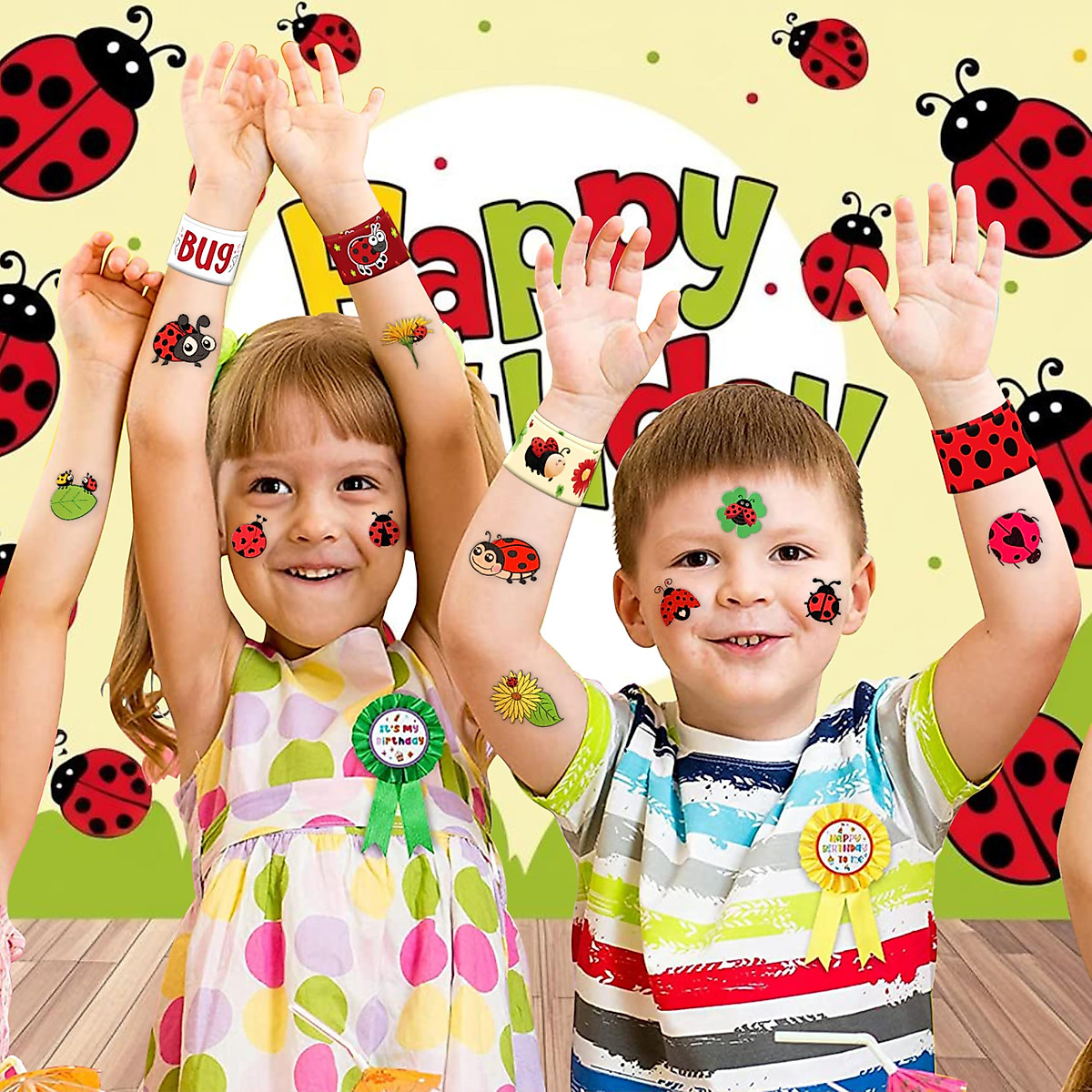Cherisnowy 48 PCS Ladybug Party Favors 24PCS Tattoos Sticker 24PCS Slap Bracelets Wristbands Perfect for Themed Birthday Baby Showers or Classroom Rewards Ideal Decor and Gifts for Girls and Boys