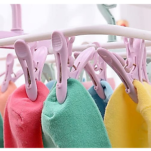 Ruoxian 2 Pieces Laundry Hanger Foldable Portable with Clips Drying Rack for Socks Lingerie Plastic Clothes Travelling (Purple+Green)