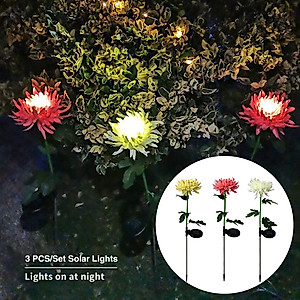 Outdoor Solar Garden Stake Lights, Chrysanthemum Decor Solar Pathway Lights LED Solar Garden Lights, Waterproof Stake Light for Garden Patio Yard Pathway Decor