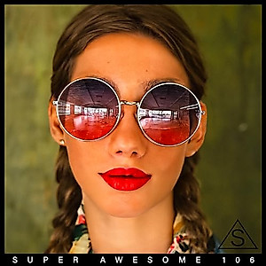 Classic Oversize Joplin Style Hippie Round Circle Lens Sunglasses Gold Smoke