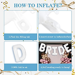 MEYSIMOON 40 inch BRIDE Balloons for Bachelorette Party Decorations White Large Bride Balloon for Bride to Be Bridal Shower Party Decor