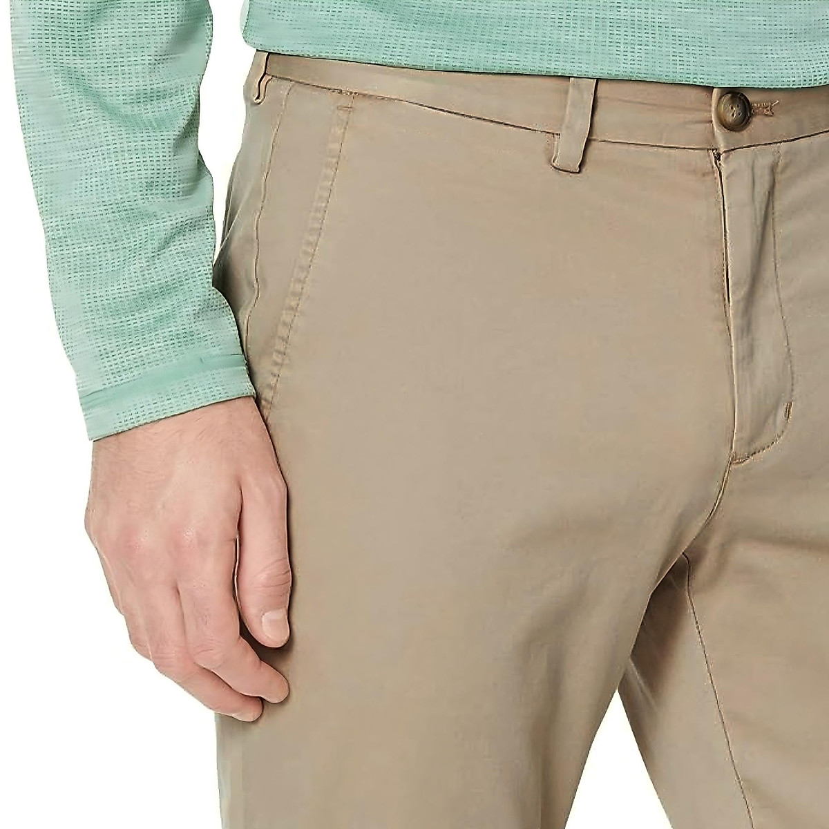 Mens Classic Fit Khaki Casual Chino Pants Whit Hidden Comfort Waistband(WKQ32L42)