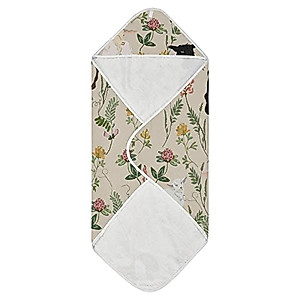 Goat Sheep Cow Flower Hooded Baby Towel Cartoon Animal Plant Baby Bath Towel Unisex Soft Organic Cotton Washcloths Toddlers Shower Gifts for Boys Girls Newborn 30 x 30 in