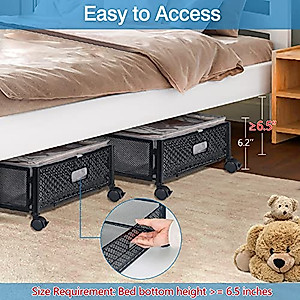 punemi Under Bed Storage with Wheels & Removable Bags, 2 Pcs Underbed Storage Containers Rolling Drawers with Handle, Metal Under Bed Shoe Organizers for Clothes Toys, Tool-free Assembly -Black