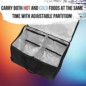 TRUE NORTH Insulated Food Delivery Bag w/Divider (23"x15"x14") - Uber Eats Food Warmer Bag - Pizza Bags for Delivery, Warming Bags for Food - Insulated Delivery Bags for Hot Food - Pizza Delivery Bag