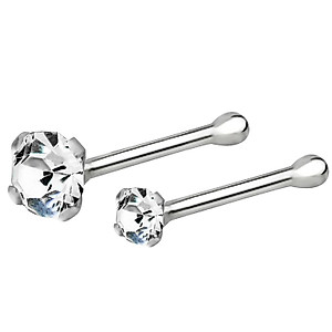 Forbidden Body Jewelry Nose Rings 22G Sterling Silver CZ Simulated Diamond Nose Studs, 1.5 mm & 2.5mm