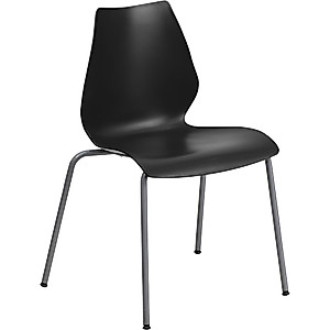 Flash Furniture HERCULES Series 770 lb. Capacity Black Stack Chair with Lumbar Support and Silver Frame