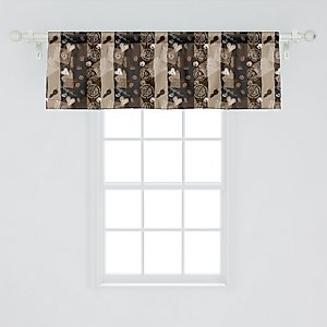 Ambesonne Brown Window Valance, Coffee Typography Hearts and Beans on Abstract Striped Grungy Backdrop in Brown Tones, Curtain Valance for Kitchen Bedroom Decor with Rod Pocket, 42" x 18", Brown