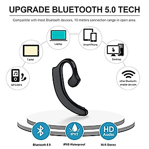 Bluetooth Headset Bone Conduction Headphones Cell Phones Earpiece Wireless Bluetooth Headphones Open Ear With Microphone Stereo Sport Workout Earphones for iPhone Android for Running Driving, Black