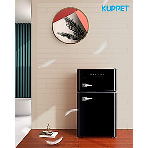 KUPPET Retro Mini Refrigerator 2-Door Compact Refrigerator for Dorm, Garage, Camper, Basement or Office, 3.2 Cu.Ft (Black)