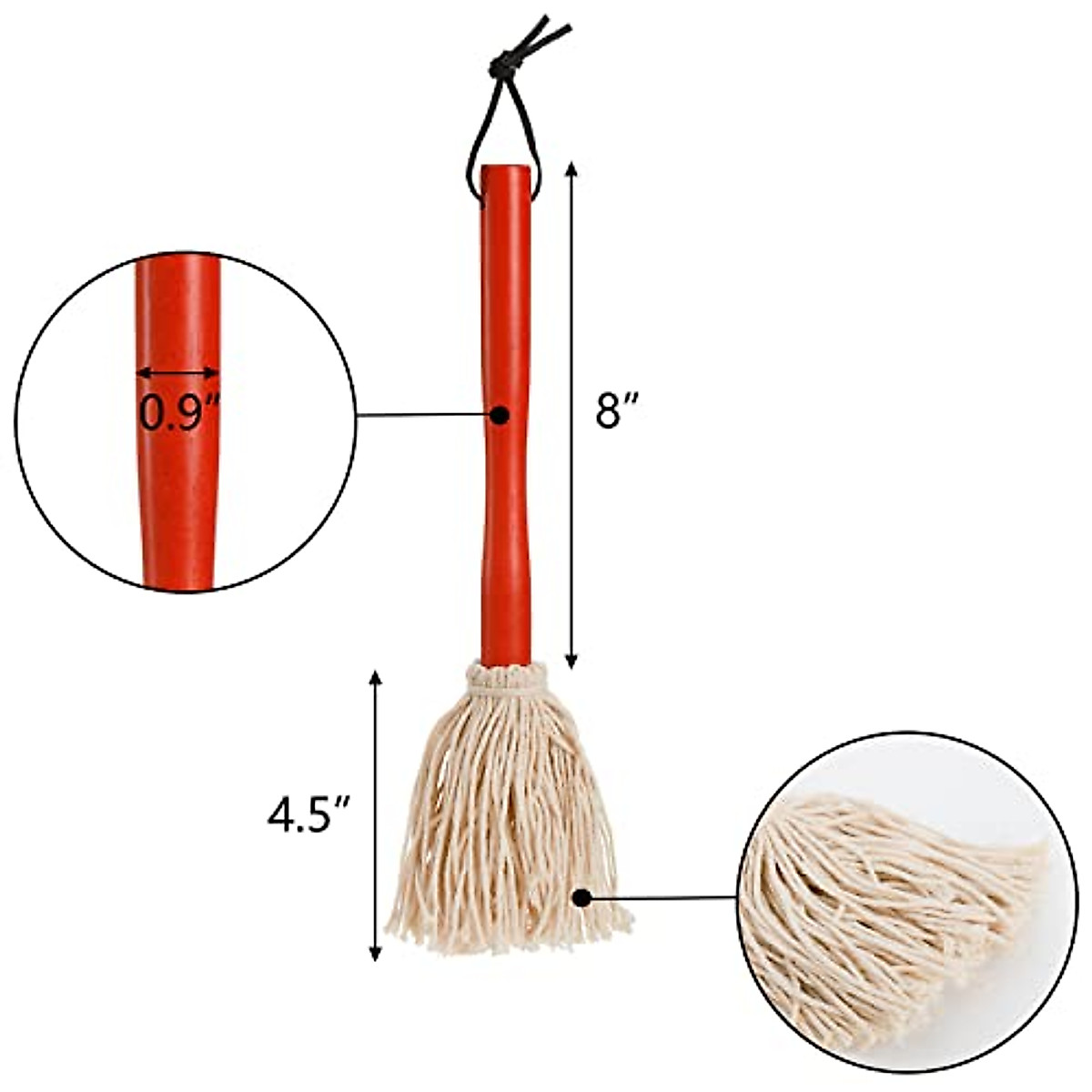 Hedume 6 Pack 12" BBQ Sauce Basting Mops, Roasting or Grilling Basting Mop, Cotton Fiber Head and Hardwood Handle, Grill Basting Mop for Barbeque, Marinade, Smoking Steak or Glazing