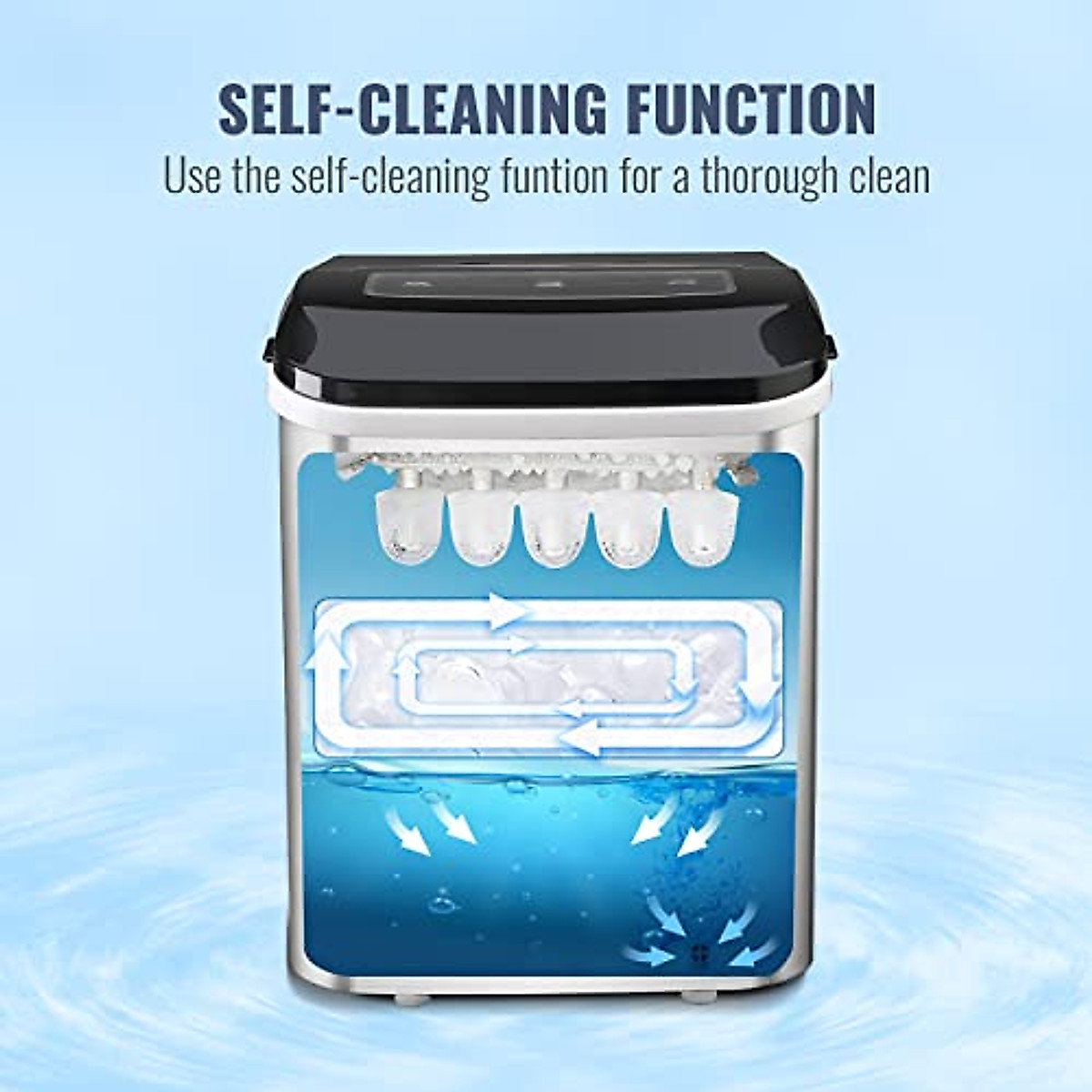 WANAI Ice Makers Countertop Portable Ice Machine 26.5lbs/24H 9 Ice Cubes in 6-8 Mins Electric Ice Making Machine with Ice Scoop and Basket L&S Bullet Sizes for Home Party Office Bar Camping RV