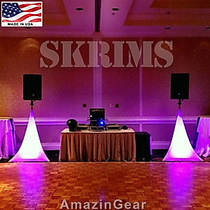 2-Pack Amazin Gear SKRIMS Tripod Speaker Stand Stretch Covers, Triple Sided DJ Scrims, Spandex DJ Skirts +2 FREE Travel Bags, 3-Sides Perfect for Glow Lighting Effect, WHITE PAIR (SKRIMS-3W-2)