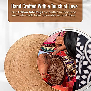 Mod and Main Jute Area Rug - Round Braided Rustic Rug - Vintage Woven Rug - Jute Rugs for Bedroom, Kitchen, Living Room, Farmhouse - Beige (4' Round)