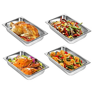 4 Pcs Stainless Steel Steam Table Pan with Lid, Full Size 4-Inch Deep Food Pan Tray Hotel Pans with Covers, Buffet Servers Pans Food Warmer Catering Steamer Pan Hot Water Pan Restaurant Commercial