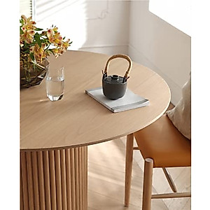 LAKIQ Modern Round Dining Table 35.5’’ Wide Pedestal Dining Room Table Contemporary Wooden Kitchen Dining Table for Small Space Small Apartment(Brown)