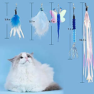 iKOIHO Cat Wand Toy for Indoor Cats 6PCS Fairy Feather Cat Toys with Retractable Fishing Pole Replaceable Feather Attachments Dragonfly Tassel Worm with Bells Cat String Kitten Toy Gift (Blue)