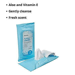 McKesson No Rinse Bathing Cloths, Singe Use Shower Wipes, Fresh Scent, pH Balanced, Purified Water, Aloe, 8 Wipes, 44 Packs, 352 Total