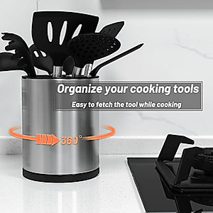 Haiyouneer Kitchen Utensil Holder for Countertop 360° Rotating Utensil Caddy Extra Large Utensil Crock Cooking Utensil Holder for Kitchen Counter