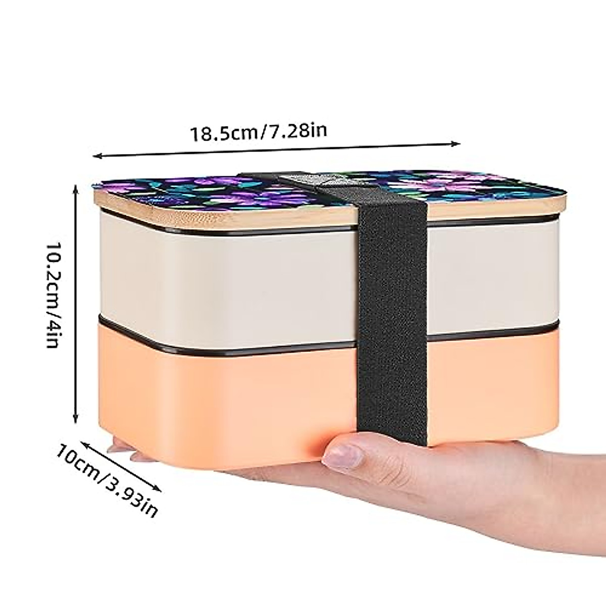 Purple Camellia Adult Lunch Box, Bento Box, With Cutlery Set Of 3, 2 Compartments, Rectangular, Lunch Box For Adults