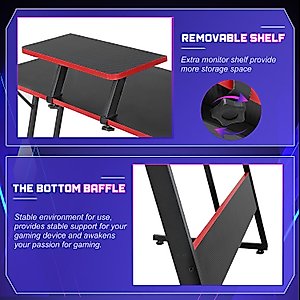 NChanmar L Shaped Gaming Desk, Computer Corner Desk with Monitor Riser Stand, Home Office Desk Corner Desk for Studying, Working, L Desk with Large Desktop, Black