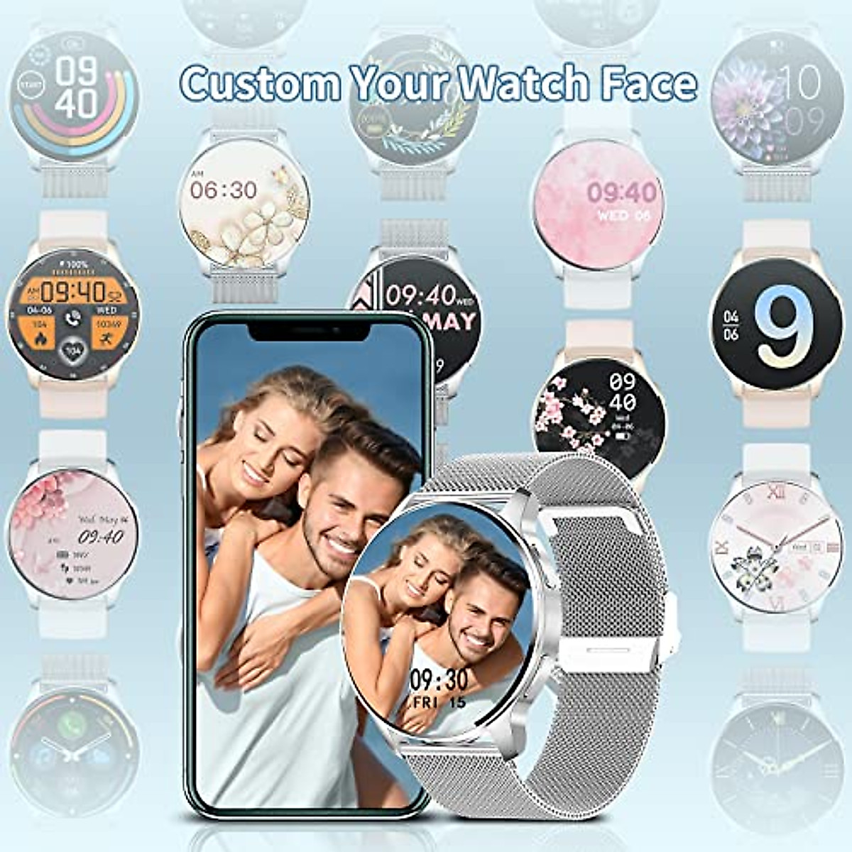 Efolen Smart Watch for Women, Fashion Fitness Watch for iPhone Android Phone Answer/Make Call, 1.32'' HD Full Touch Screen Smartwatch with GPS Tracker Heart Rate Sleep Monitor Pedometer, Silver