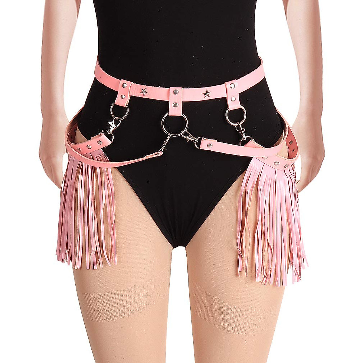 BYDHSS Woman Body Harness Adjustable Dance Clothing Accessories Leg Waist Tassel Gothic Punk Belt (Pink)