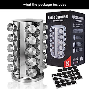 Baker Boutique Spice Rack, Spice Rack Organizer for Countertop, Rotating Spice Rack with Jars, Spinning Spice Rack Shelf, Revolving Spice Rack for Kitchen (Silver)