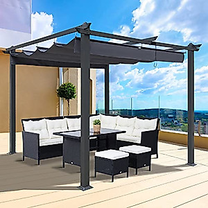 10x10 Ft Patio Pergola, Retractable Pergola with Canopy, Sunshelter Pergola for Gardens, Terraces, Backyard, Grey