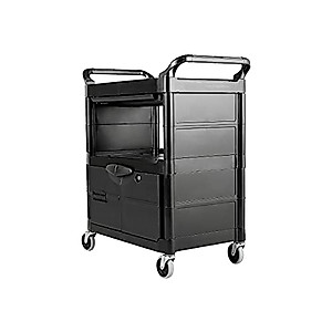 Rubbermaid Commercial Plastic Service and Utility Cart with Cabinet and Sliding Drawer, Black (FG345700BLA) 200 lbs