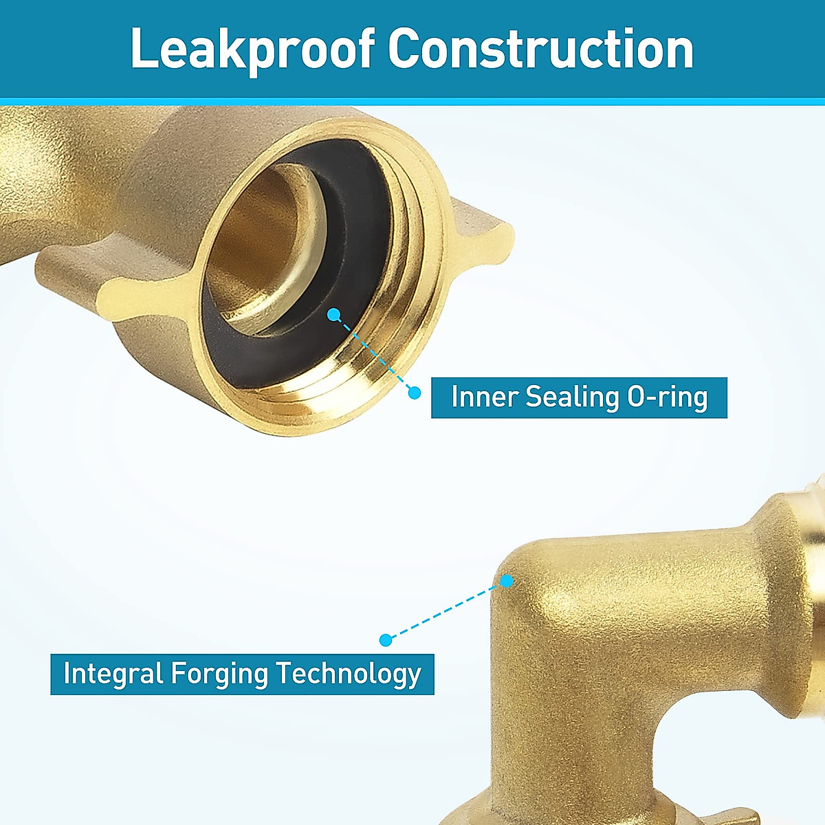 QNINE 90 Degree Hose Elbow, 3/4" NH Thread, Brass Hose Connector, Perfect for RV, Washing Machine, Faucet, 2-Pack