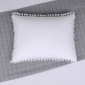 Boho Pillow Shams Set of 2 20x26 White Cotton with Hand-Made Tassel Zipper Closure for Bohemian Countryside Farmhouse Standard Size by JNG Kraftlab