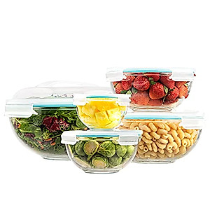 EatNeat Set of 5 Airtight Glass Food Storage Containers with Lids | Premium Airtight Storage Containers | Meal Prep Food Containers with Lids | Glass Mixing Bowls | Kitchen Storage Containers