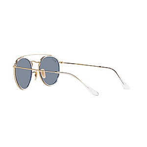 Ray-Ban RB3647N Double Bridge Round Sunglasses, Gold/Blue Polarized, 51 mm