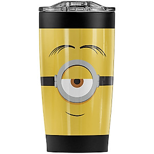 Logovision Minions OFFICIAL Stuart Face Stainless Steel 20 oz Travel Tumbler, Vacuum Insulated & Double Wall with Leakproof Sliding Lid
