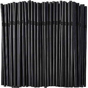 ALINK 500 Black Straws + 100 Extra Long Black Plastic Straws