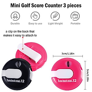 Frienda 6 Pieces Golf Score Counter Mini Golf Stroke Counter Simple Attachment Scorekeeper Up to 12 Shots Score with One Touch Reset Clip, 6 Pieces (Red, White, Black)