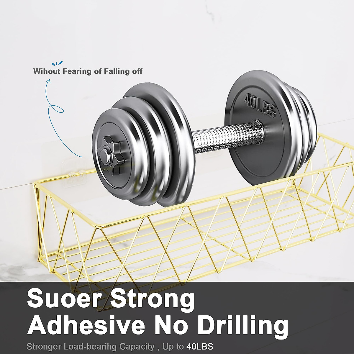 THCOFUUD Gold Shower Caddy, 5 Pack Rustproof Stainless Steel Organizer With Soap Holder & 2 Razor Hooks, Wall Mounted Shelves, Adhesive Rack, Large Capacity Basket for Storage, Gold Decor