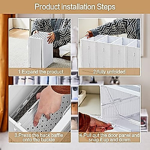 Kewheed Shoe Storage Box 6 PCS, Six-layer Foldable Shoe Boxes Clear Plastic Stackable, Shoe Organizer Containers with Lids, Fit up to US Size 12 for Men/Women, 13.9''x10''x7.7''(White 6PCS)