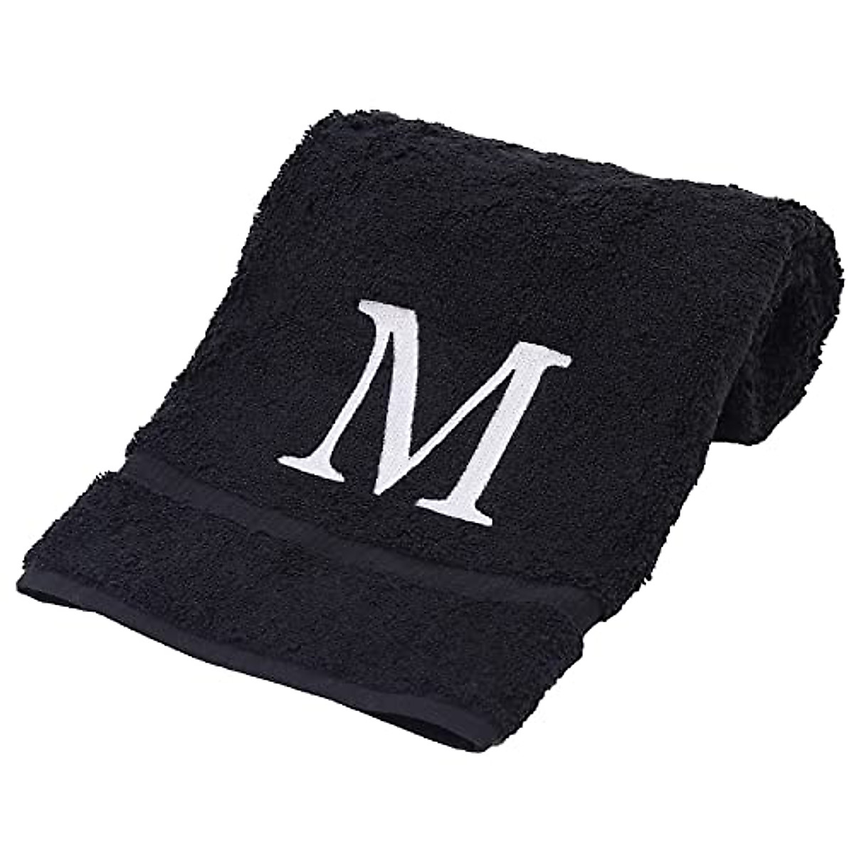 Monogrammed Hand Towel, Personalized Gift, Set of 2- White Block Letter Embroidered Towel - Extra Absorbent 100% Turkish Cotton - Soft Terry Finish - Initial M Black