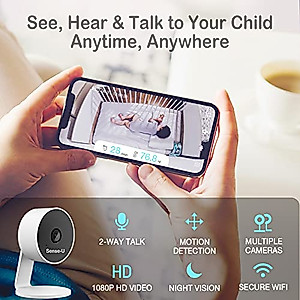 Sense-U Smart Baby Monitor 3+Camera, Audio, Video Baby Monitor That Notifies You for No Abdominal Movement, Rollover, High/Low Temperatures, Detected Motion, with Night Vision, 2-Way Talk, Pink