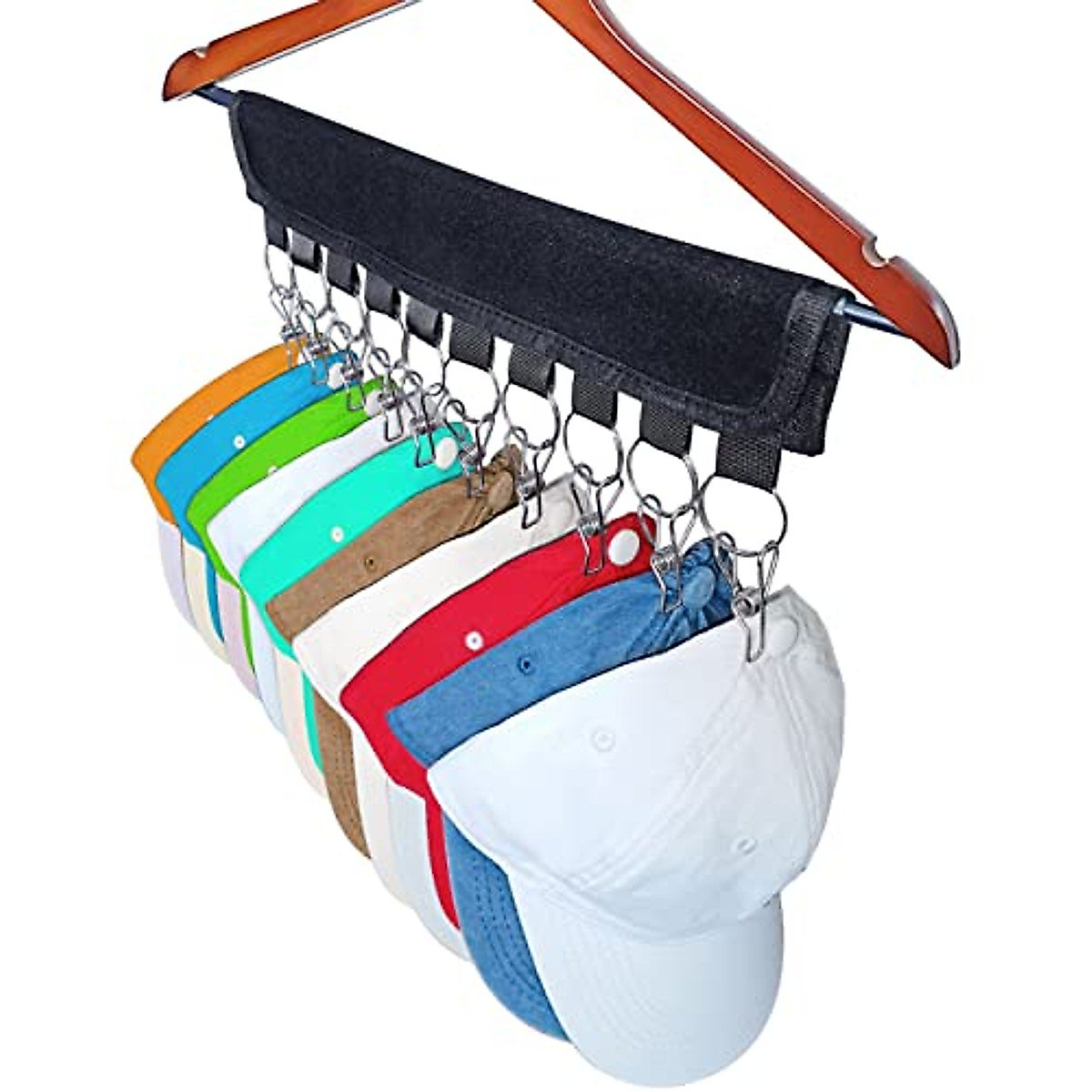TOPMEET Hat Organizer for Baseball Caps Storage,10 Stainless Steel Clips Holder for Hanger, Cap Rack/Hat Shelf Fit Room Closet,Door,Wall - 1 Pack