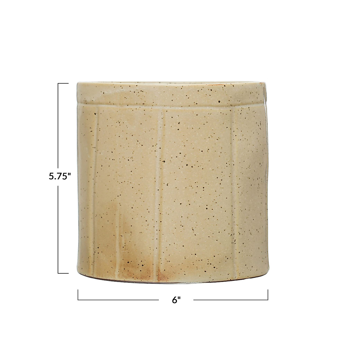 Decorative Stoneware Crock with Line Detail, Tan