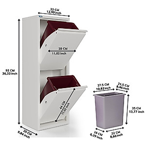 CEHA Metal Tilt-Out Multipurpose Cabinet with Hideaway Drawers- Durable Bathroom/Kitchen/Pantry/Kids' Room Organizer - Wall Mountable Versatile Separator, Double, 11" x 37" x 13", White