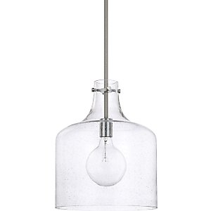 HomePlace Lighting 325712BN Crawford Urban/Industrial Clear Seeded Glass Jar Pendant Light, 1-Light 100 Watt, 15" H x 12" W, Brushed Nickel