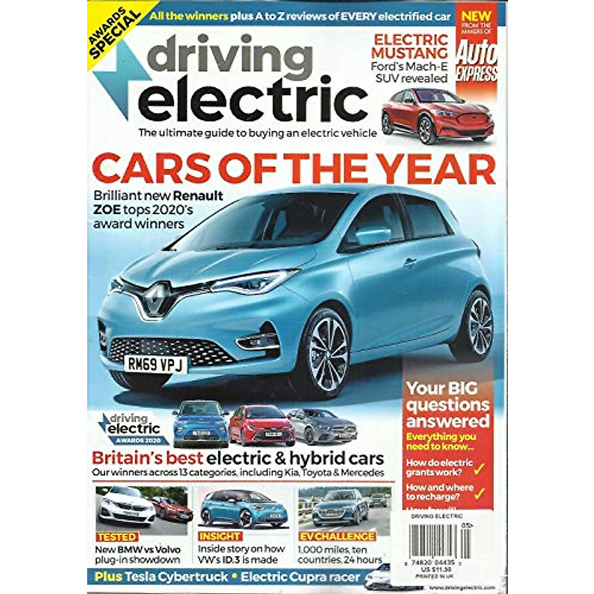 DRIVING ELECTRIC MAGAZINE, CARS OF THE YEAR JANUARY - MARCH, 2020 PRINTED UK