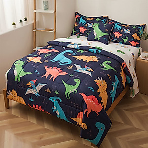 lishjekee Dinosaur Comforter Set Twin for Boys 6Pieces Dinosaur Bed in A Bag for Kids Jungle Dino Bedding Set Navy Blue T-Rex Dinosaur Comforter and Sheets Set Dino Bed Sets Home Decor
