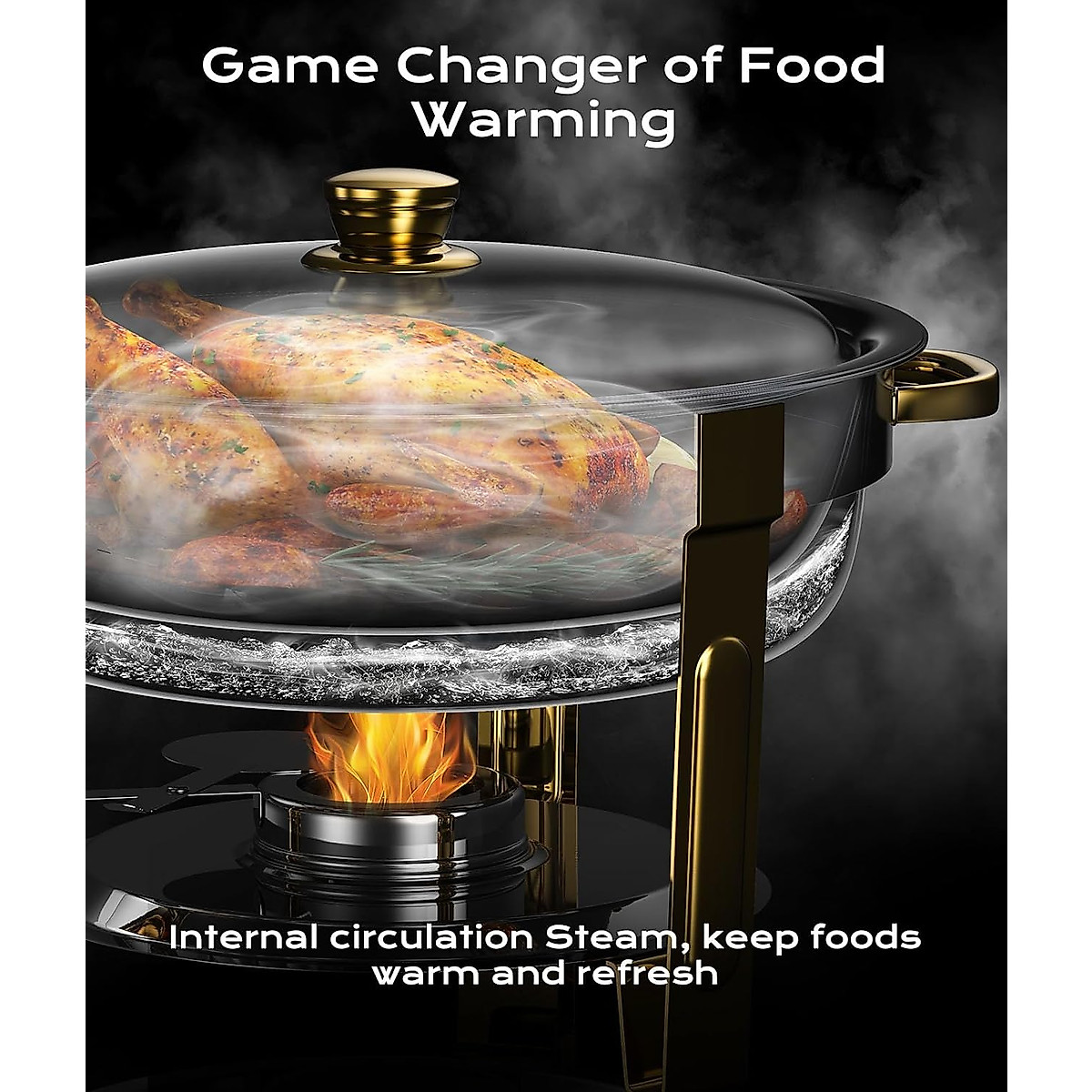 Chafing Dishes for Buffet 4 Pack, 5QT [Worry-Free Assemble] Round Chafing Dish Buffet Set [Elegant Gold and Silver Colors] Stainless Steel Chafers and Buffet Warmers Sets for Parties with Complete Set